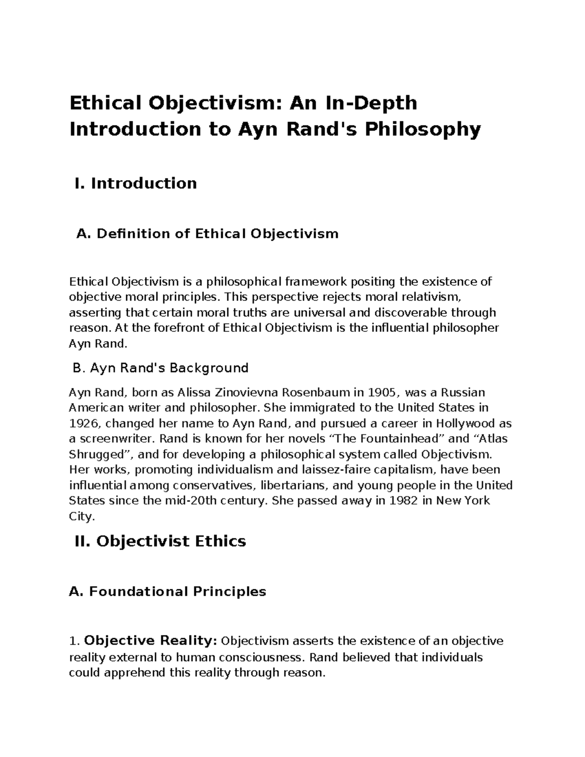 Ethical Objectivism An In-Depth Introduction to Ayn Rand's P - Ethical ...