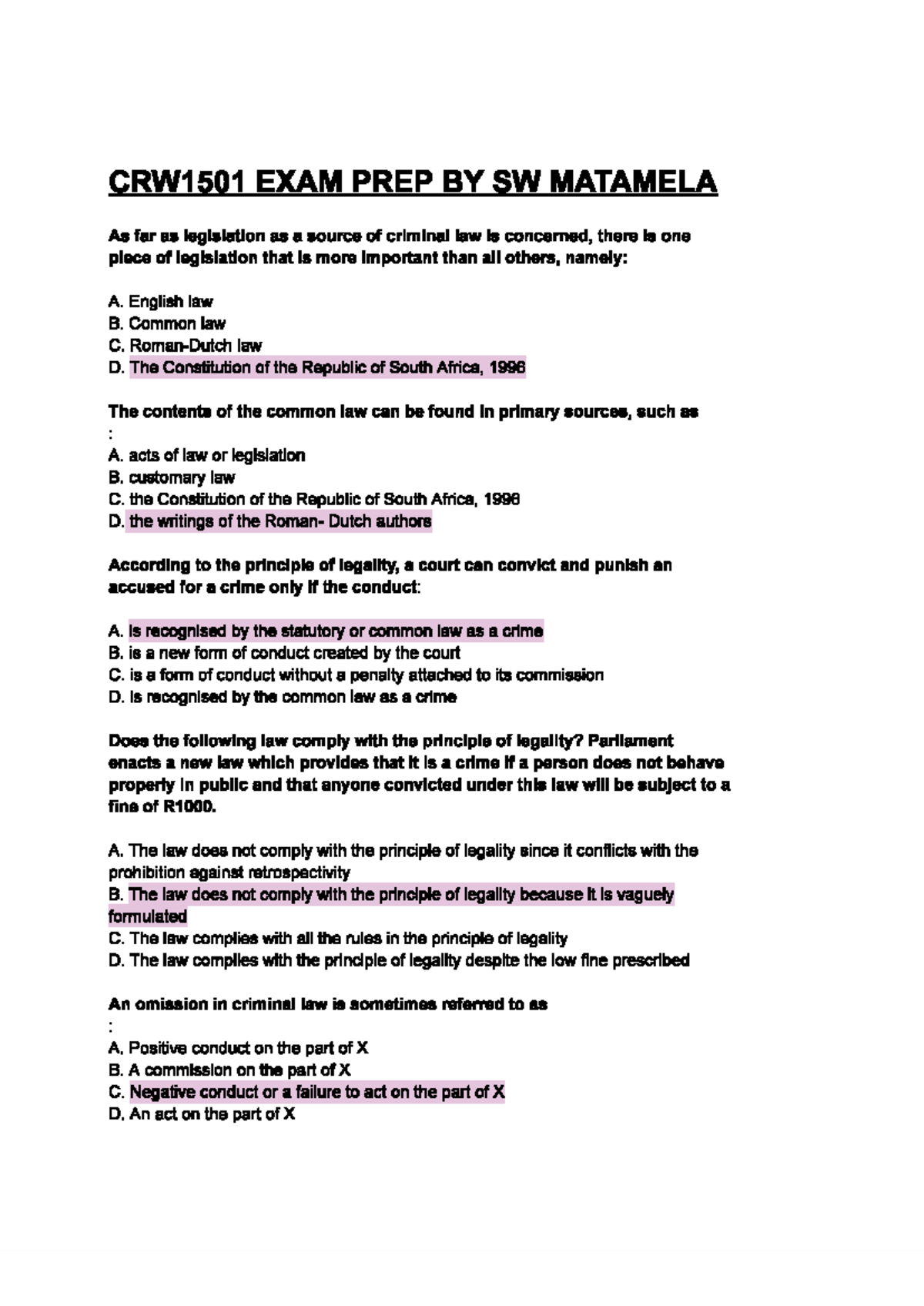 CRW- EXAM - 2024 - Preparation Question AND Answers - CRW1501 - Studocu