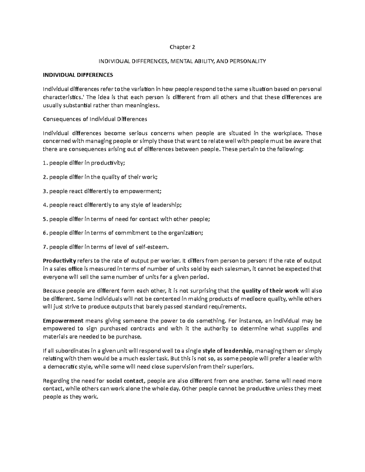HBO Chapter 2 Handouts - Handout fo Human Behavior Organization ...