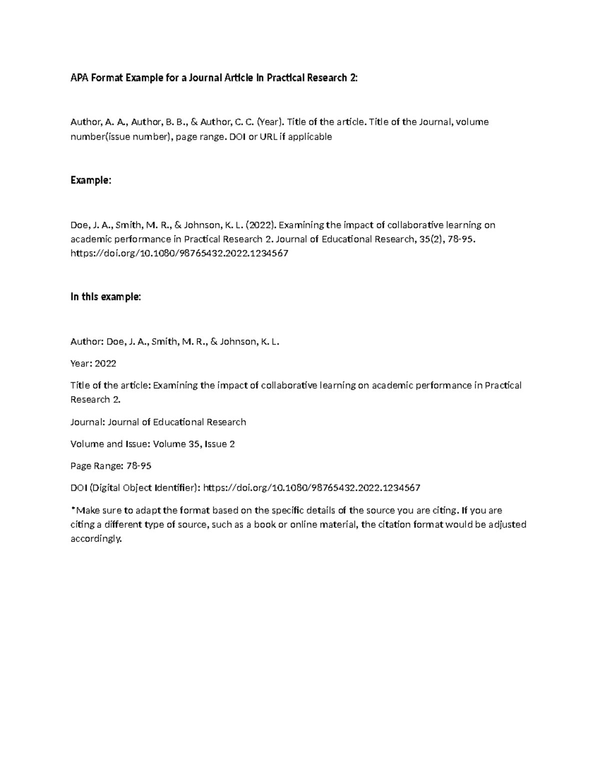 APA-Format-Example - APA Format Example for a Journal Article in ...