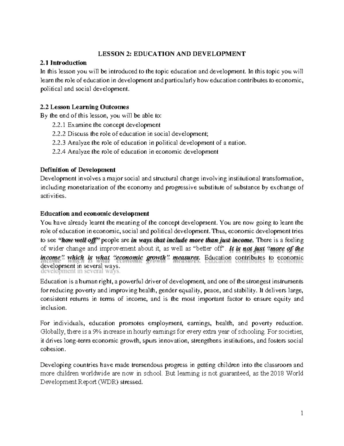 WEEK 2 EDU 2402 Economics AND Planning OF Education - LESSON 2 ...