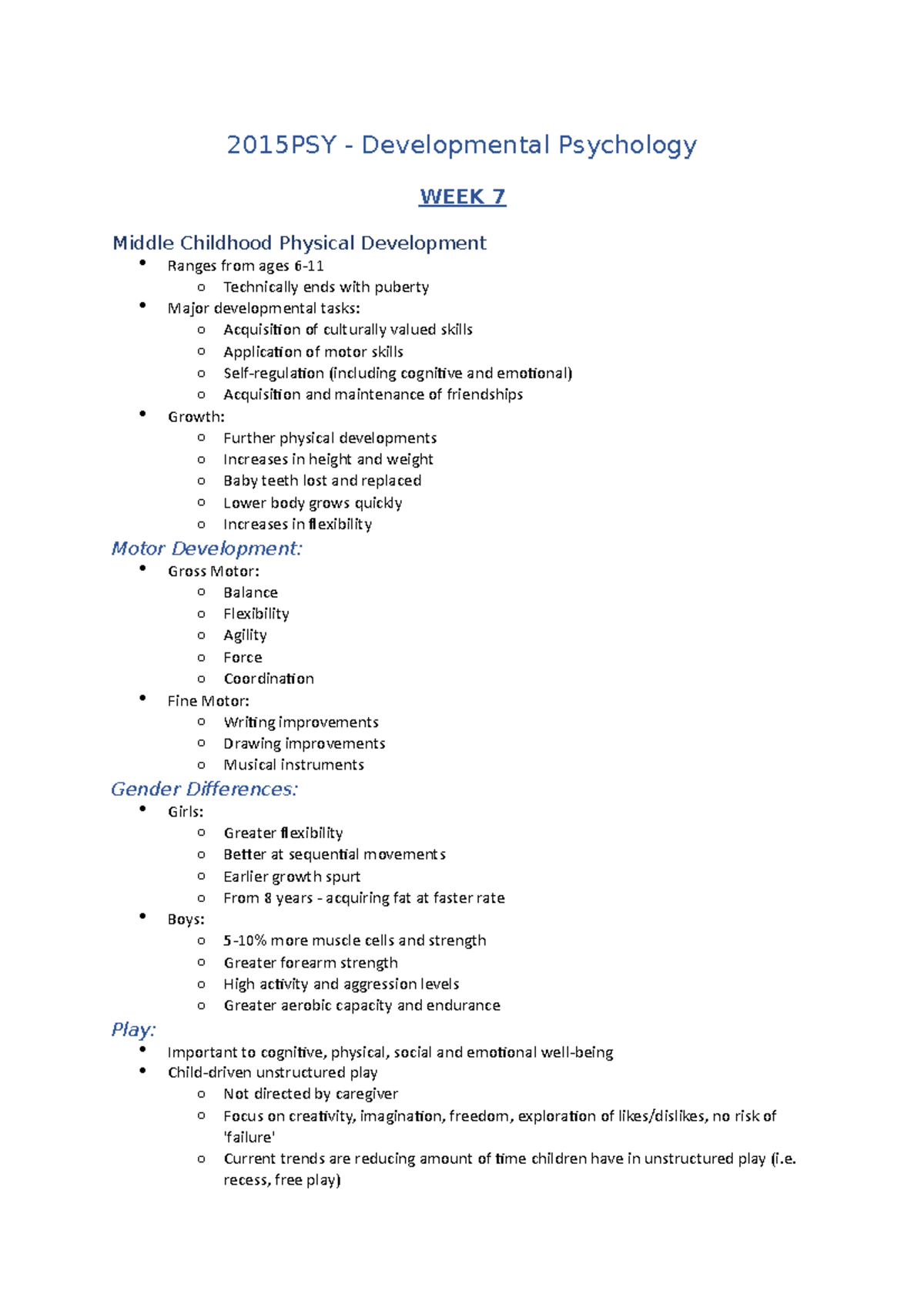 2015 PSY (WK 7) - Module & Lecture Notes - 2015PSY - Developmental ...