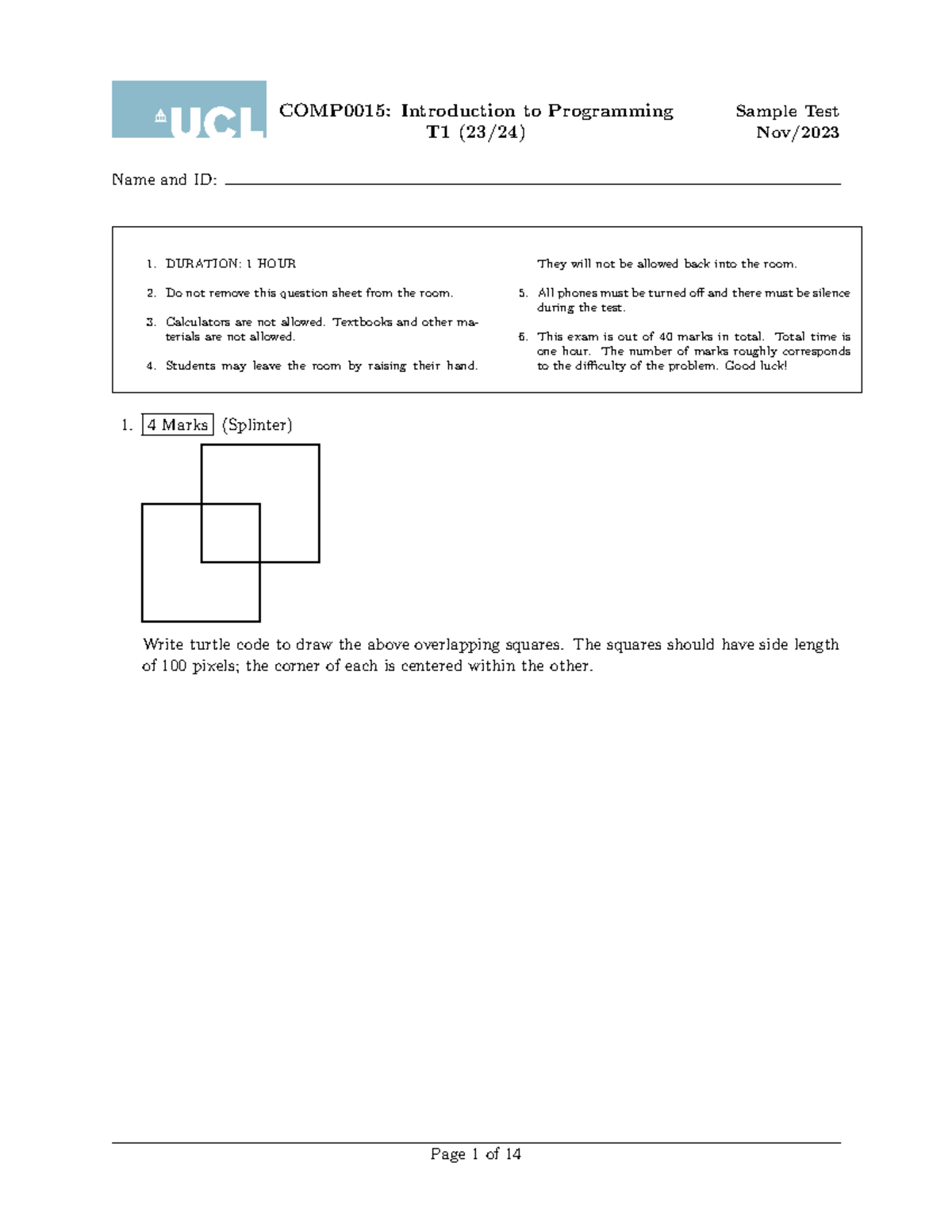 COMP0015 T1 2023 Sample Mid Test - COMP0015: Introduction to ...