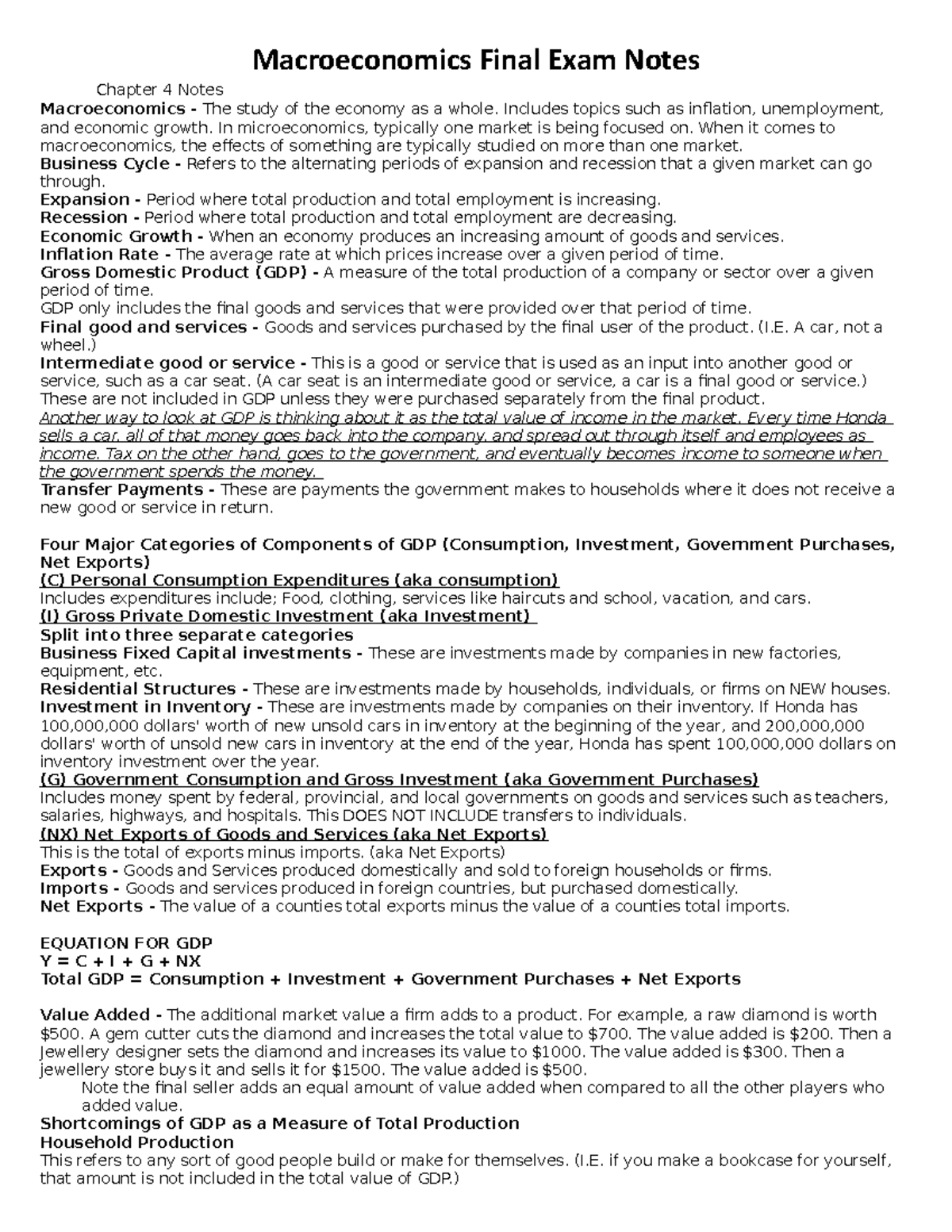 Macroeconomics Final Exam Notes - Lecture notes, lectures 4 - 14 ...