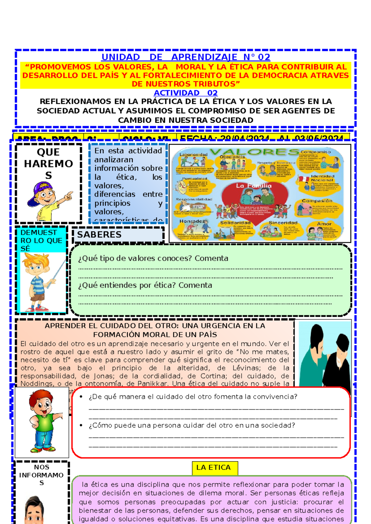 ACT. 2-UND 2 DPCC 2° - UNIDAD DE APRENDIZAJE N° 02 “PROMOVEMOS LOS VALORES, LA MORAL Y LA ÉTICA ...
