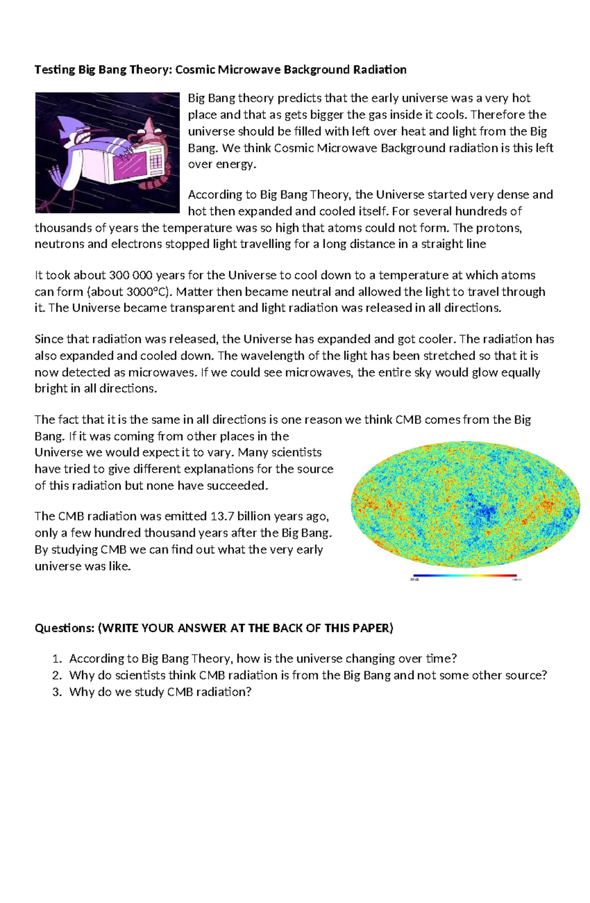 Phsyci Worksheet - physci - Testing Big Bang Theory: Cosmic Microwave ...