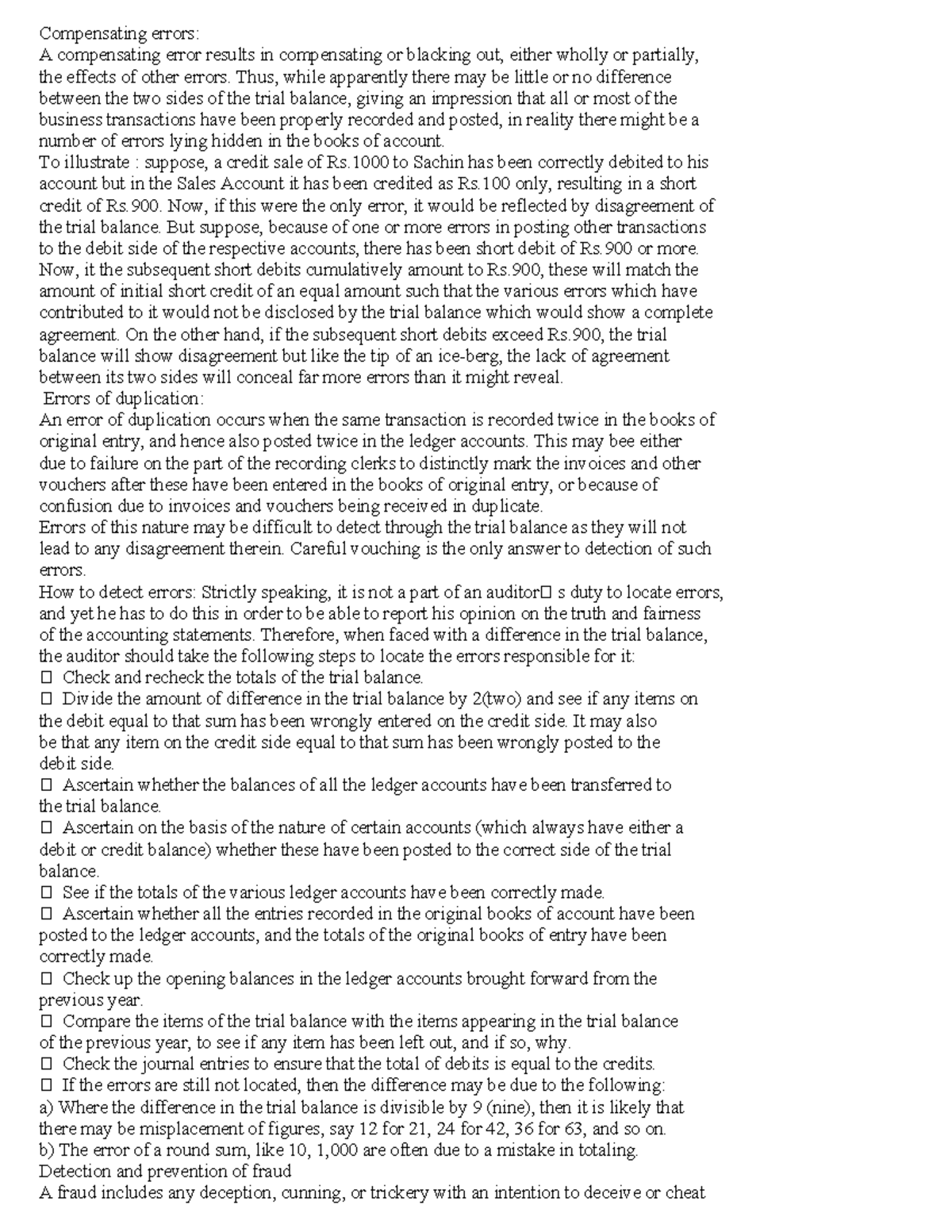 B.Com,Compensating errors,Errors of duplication:How to detect errors ...