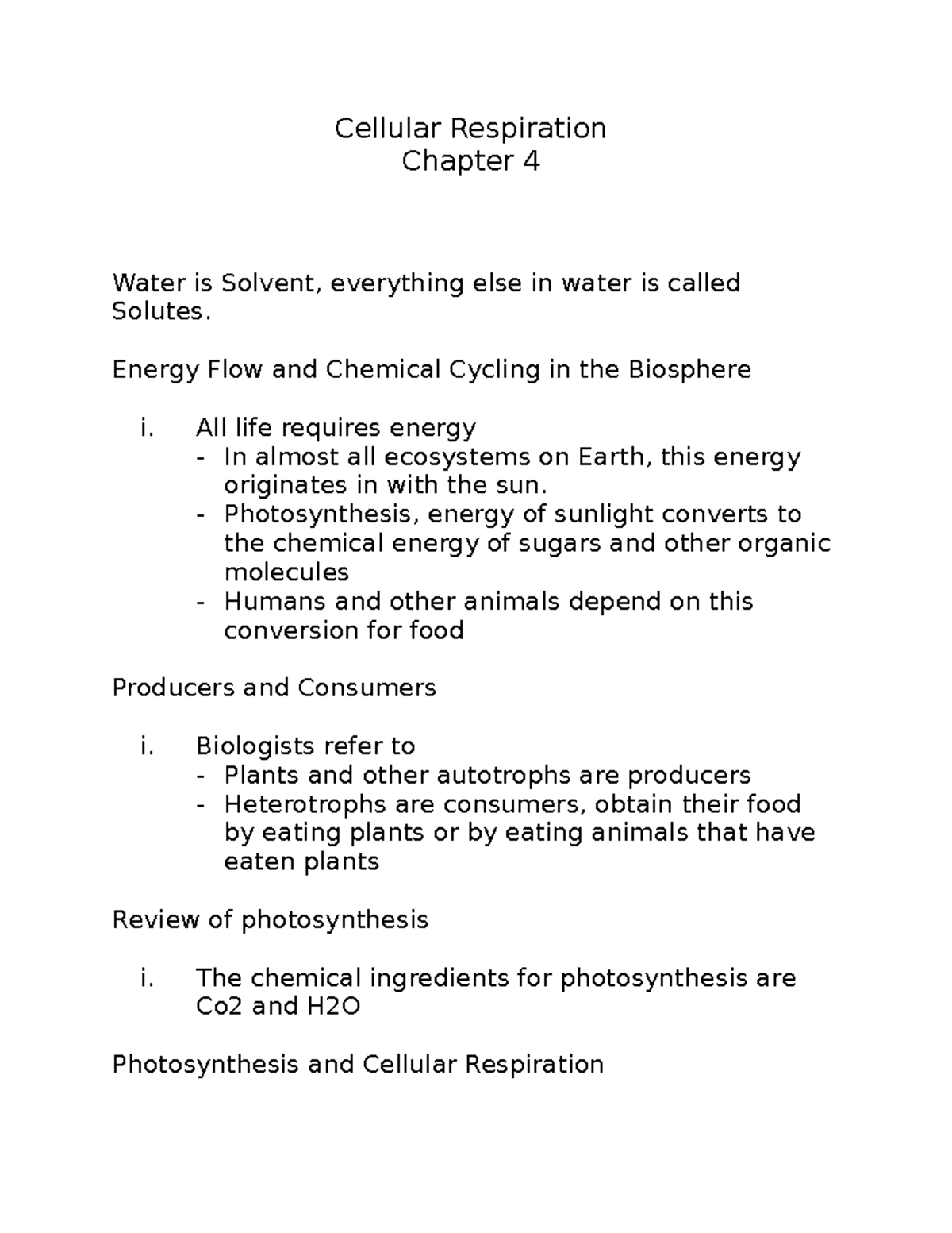 Cellular Respiration And Photosynthesis Chemical Cycling