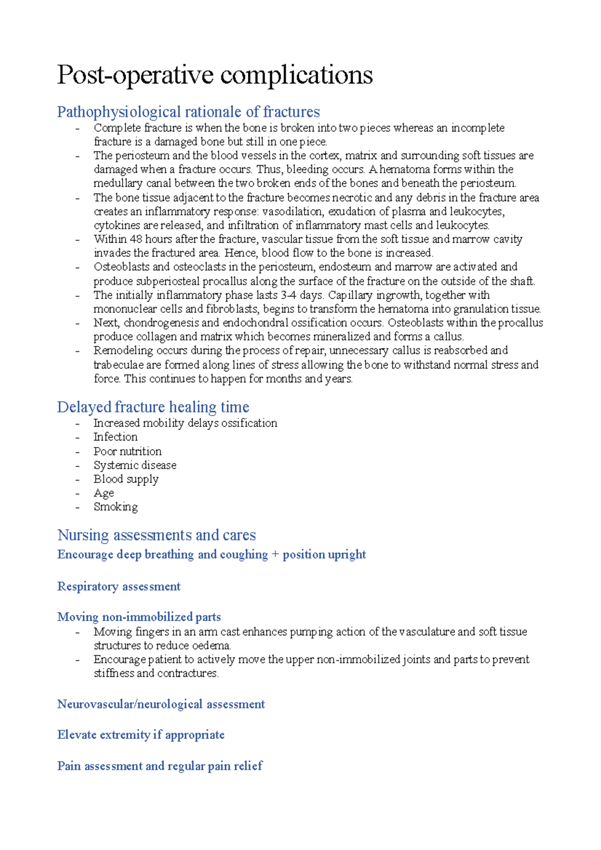 Post-operative notes for nursing - Integrated Nursing - AUT - Studocu