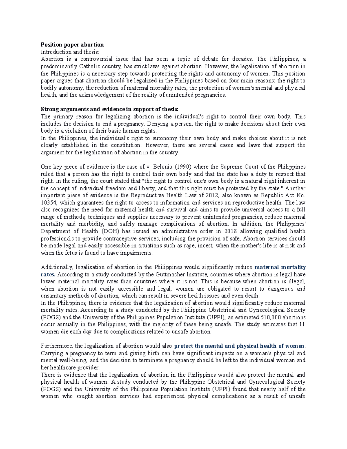 Position-paper-abortion - Position paper abortion Introduction and ...