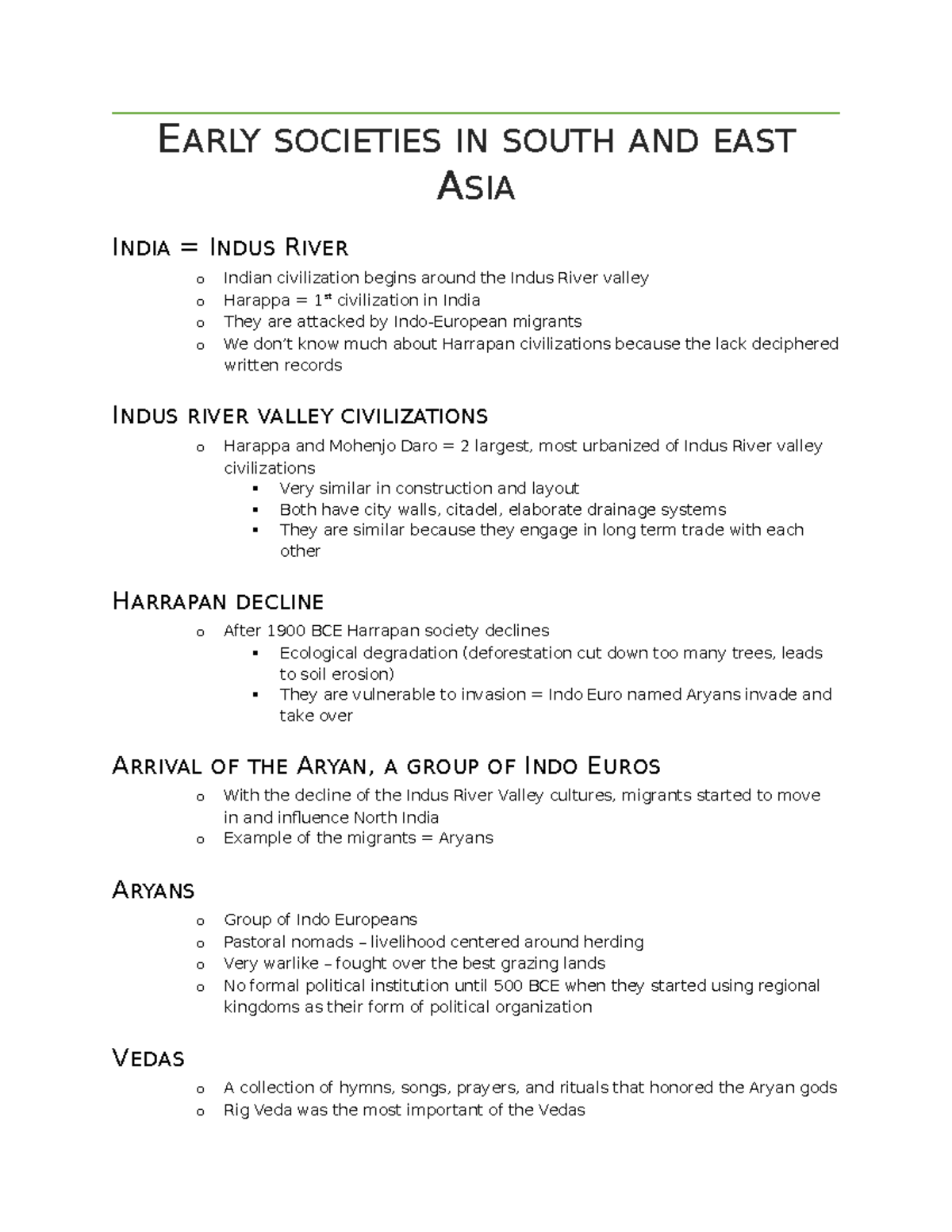 Chapter 3 Notes - EARLY SOCIETIES IN SOUTH AND EAST ASIA INDIA = INDUS ...
