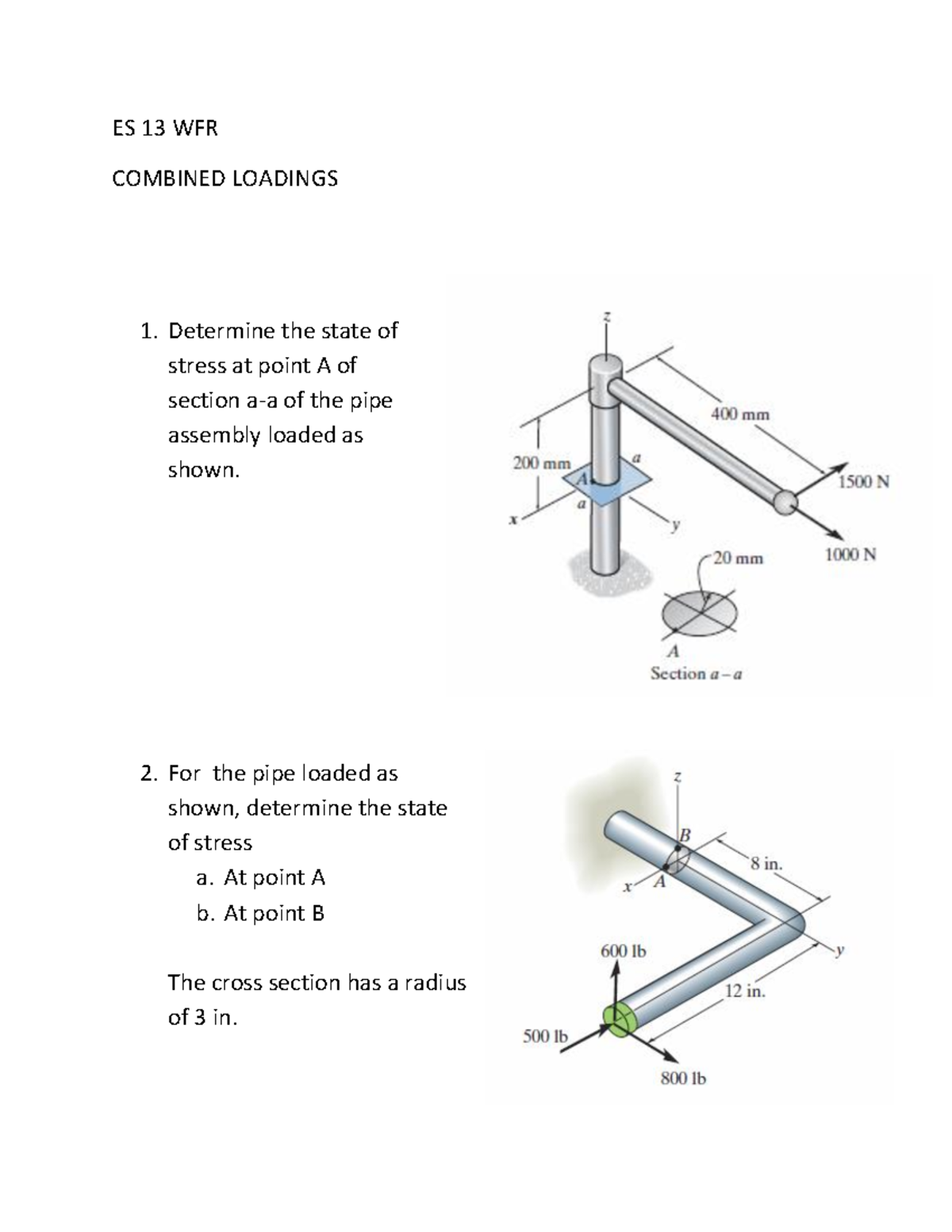 ES 13 Mechanics of Deformable Bodies I Combined Loadings - University ...