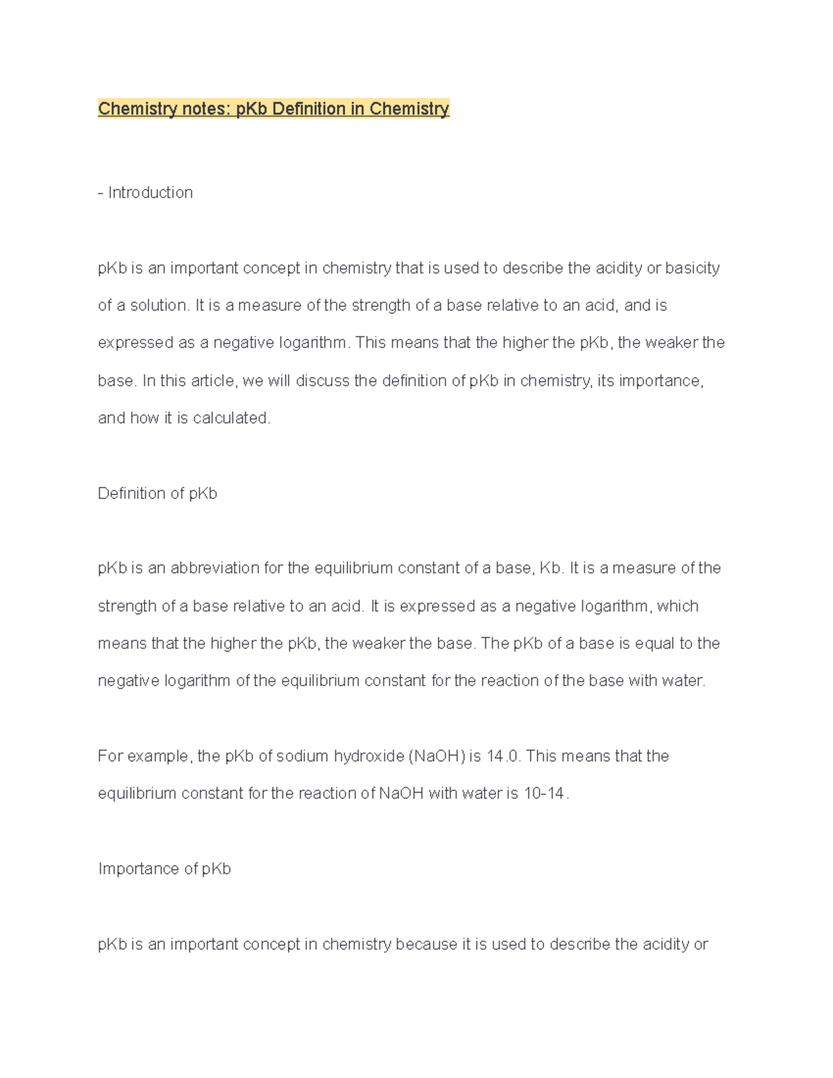 Chemistry (16) - Chem 202 Notes - Chemistry notes: pKb Definition in ...