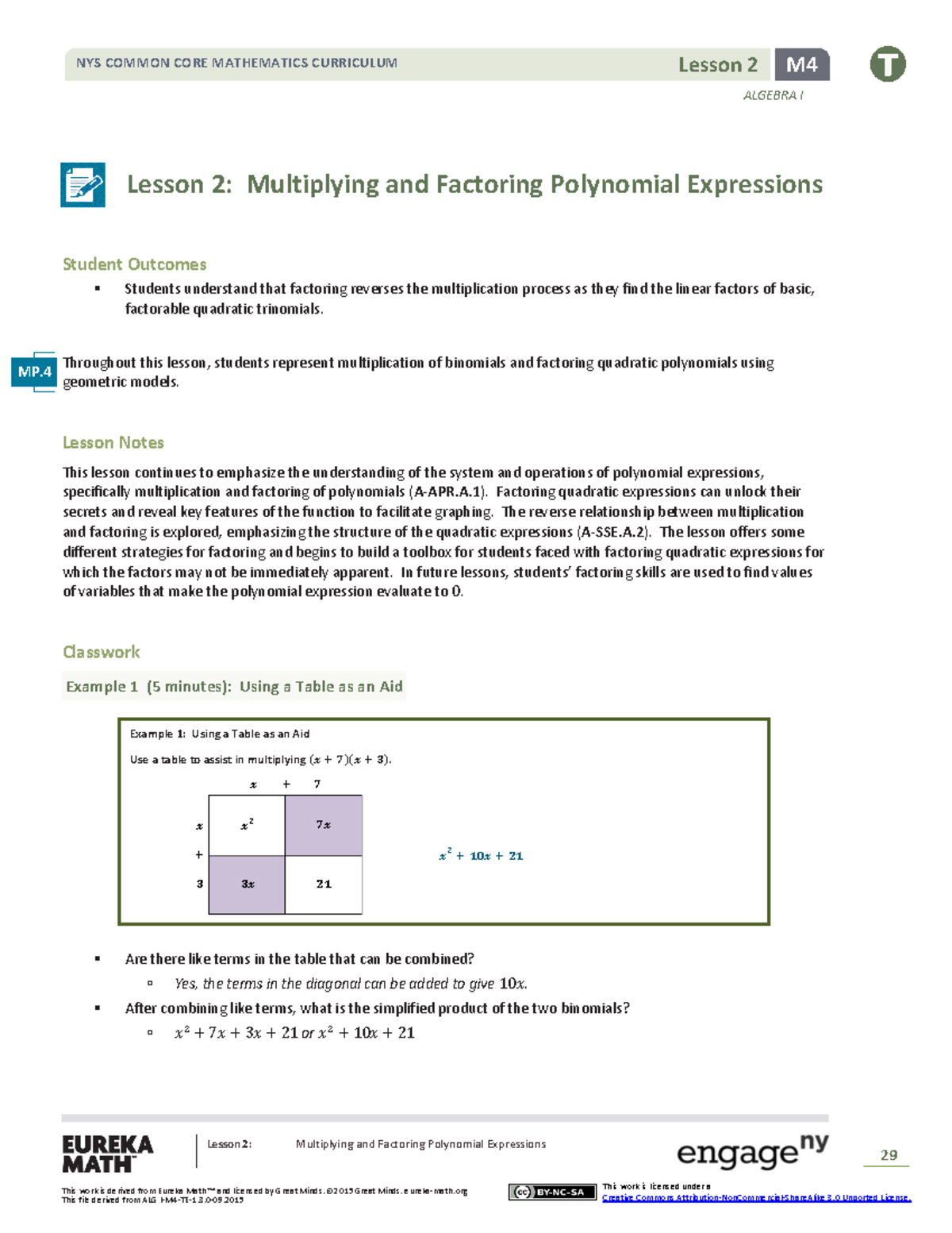 Algebra i m4 topic a lesson 2 teacher - ALGEBRA I Lesson 2: Multiplying ...