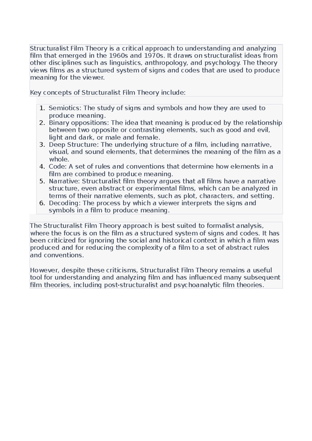 Noter om Structuralist Film Theory - Structuralist Film Theory is a ...