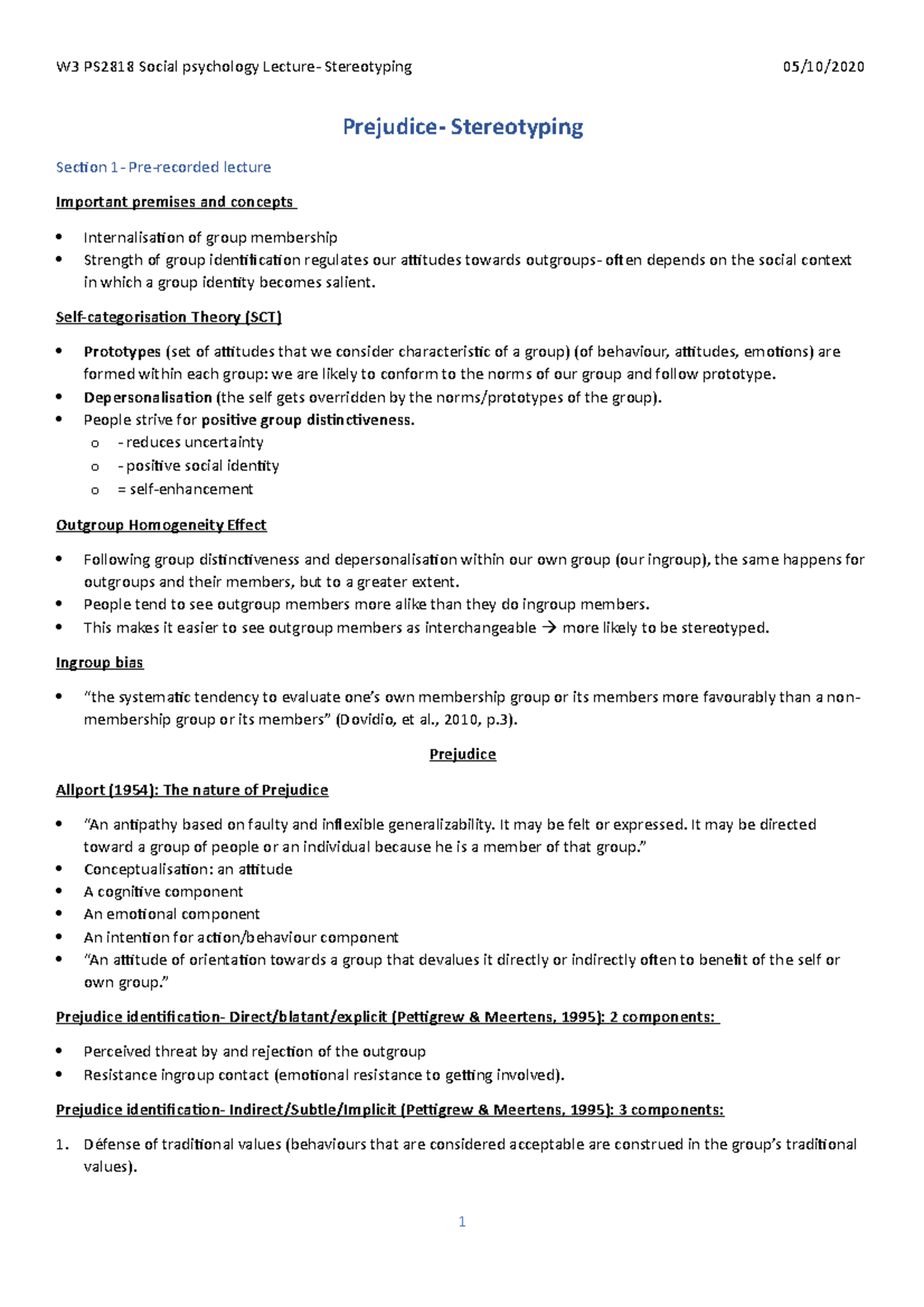 W3 PS2818 Social psychology Lecture- Stereotyping - Prejudice- Stereotyping Section 1- Pre ...