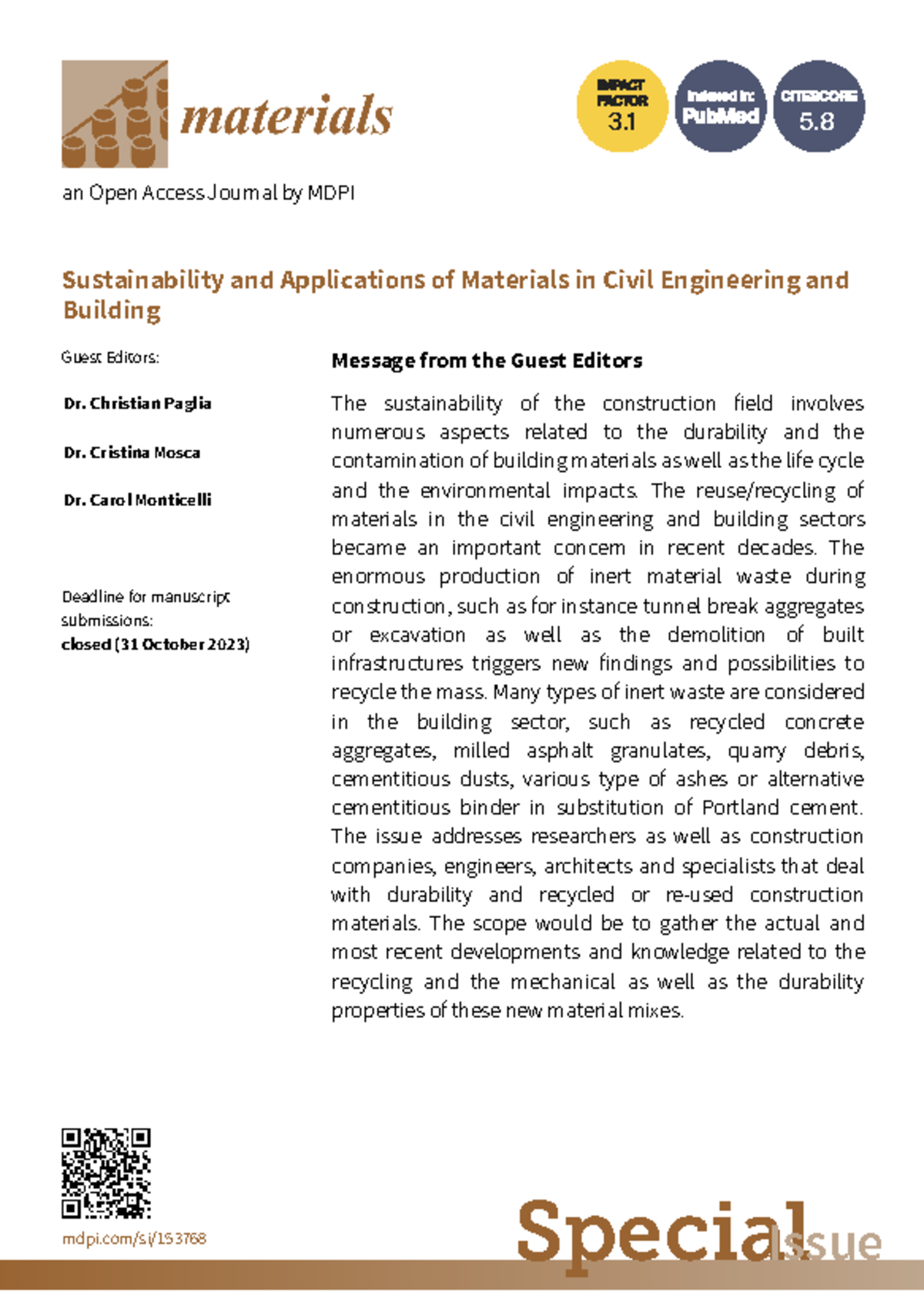 YBAO1582H5 - Additive construction using enhanced earthen - Guest Editors: Dr. Christian Paglia ...