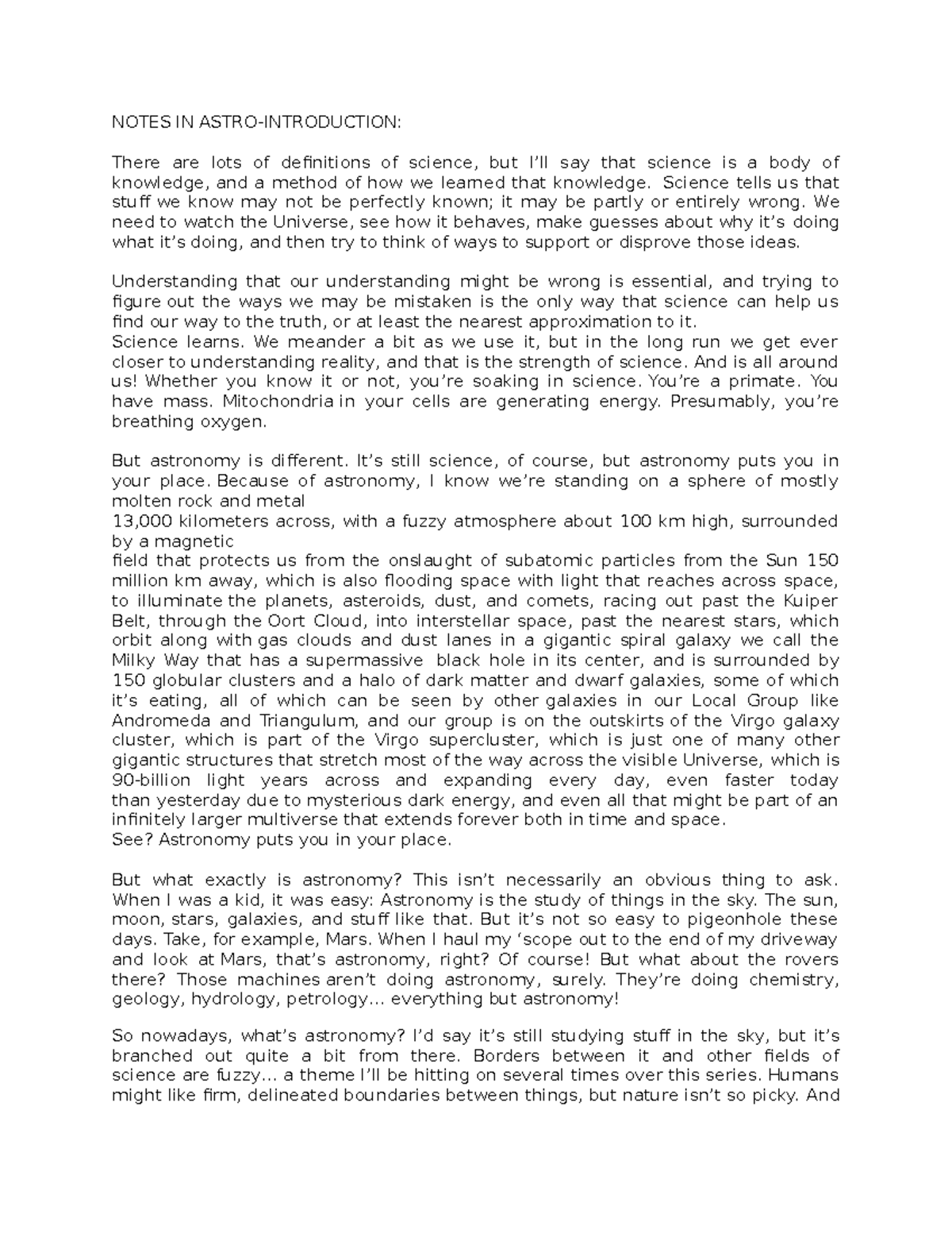 Notes IN Astro - NOTES IN ASTRO-INTRODUCTION: There are lots of ...