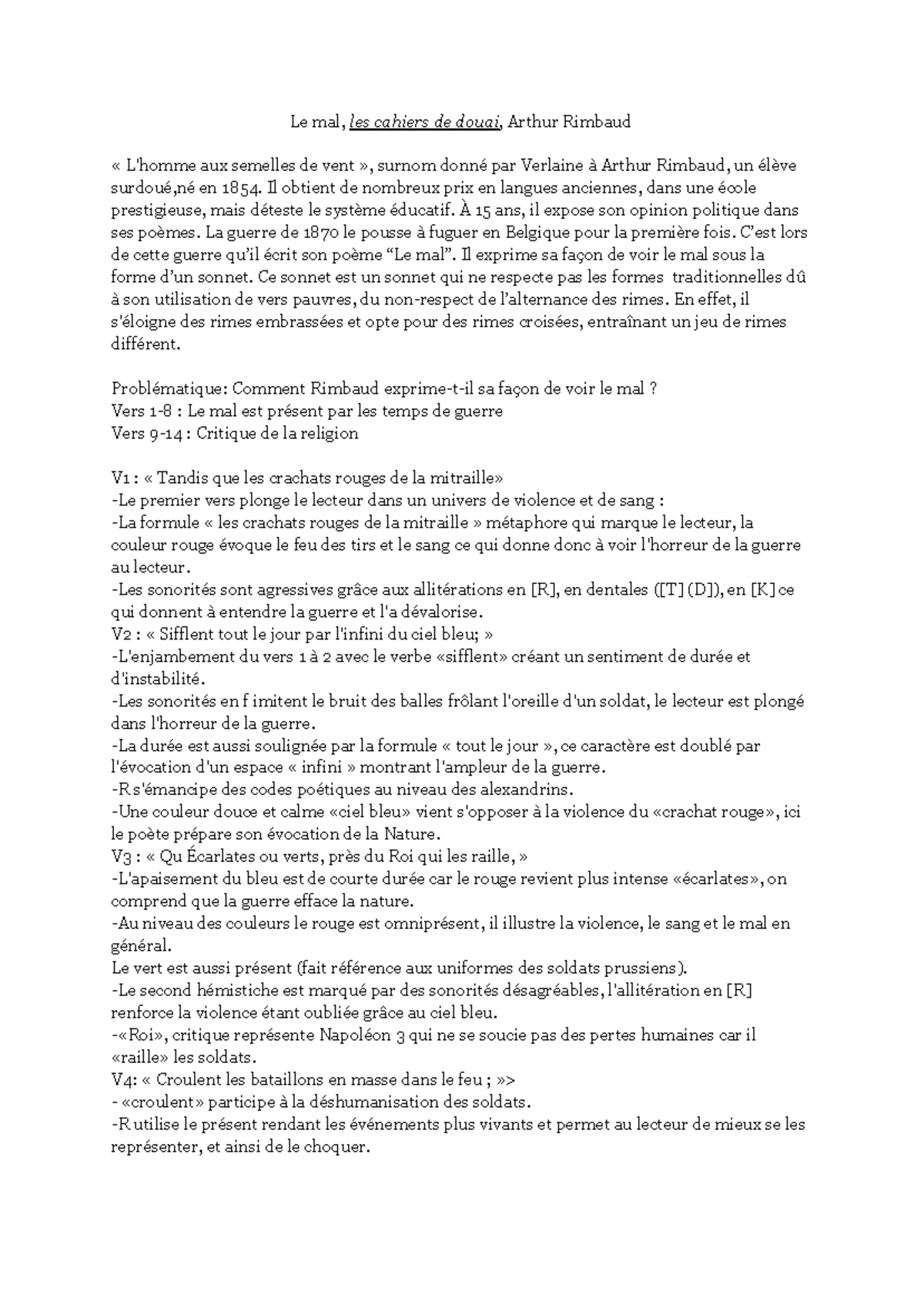 Le mal, les cahiers de douai, Arthur Rimbaud - Il obtient de nombreux ...