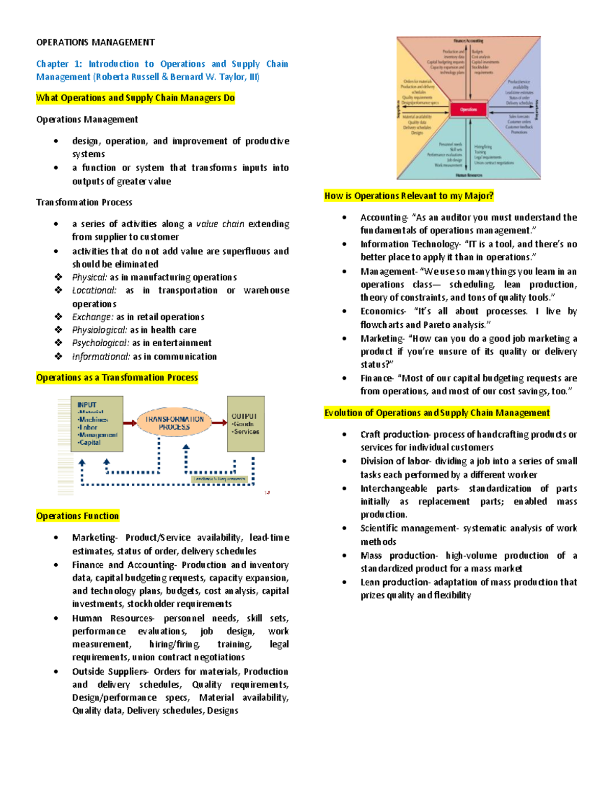 Operations- Management - OPERATIONS MANAGEMENT Chapter 1: Introduction to Operations and Supply ...