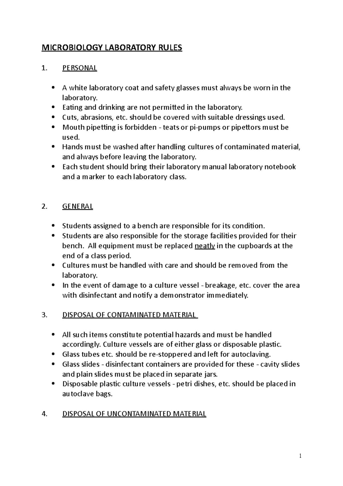 Biomolecular lab skills Lab manual 1 - MICROBIOLOGY LABORATORY RULES 1 ...