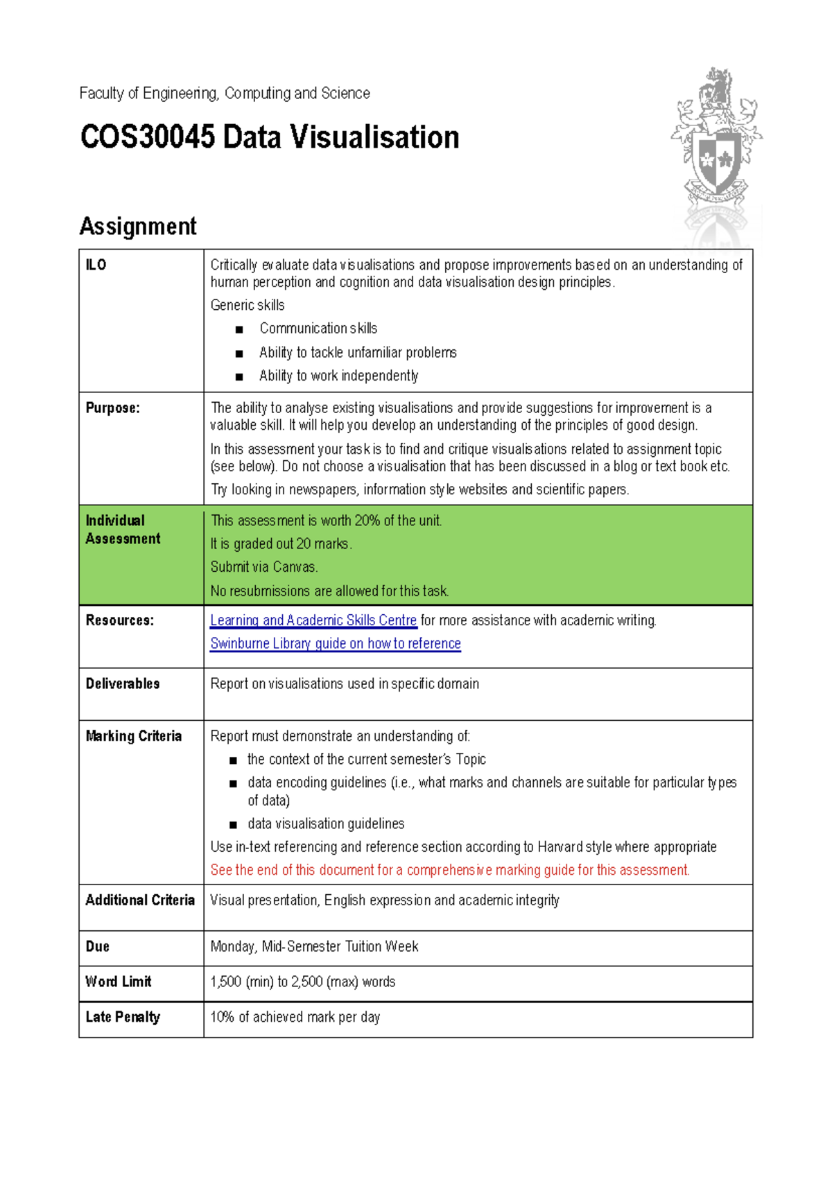 COS30045 Assignment S2 2021 - Faculty of Engineering, Computing and Science COS30045 Data - Studocu