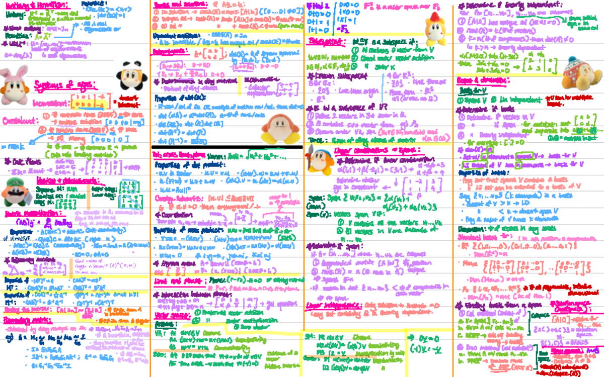 Cheat sheet - Summary Linear Algebra - Ranks and solutions : If A1 = 2 ...