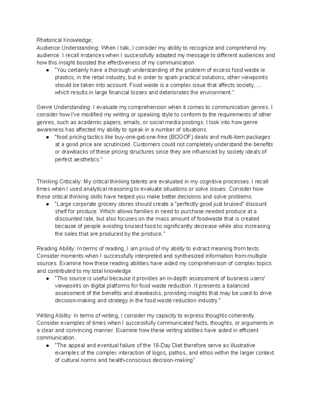 ENG 102 Final Reflection Planning and Organizing - Rhetorical Knowledge ...