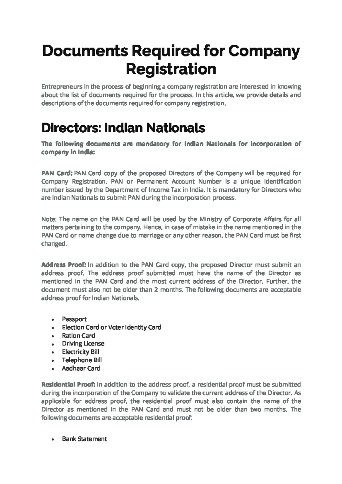 Documents required for company registration - Documents Required for ...