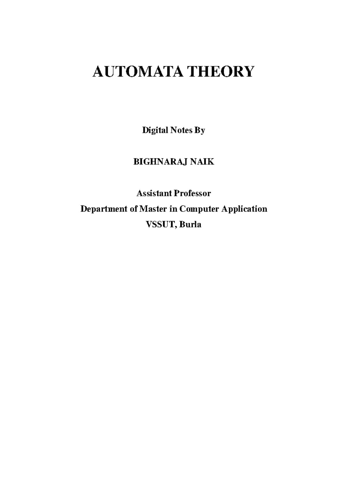 Theory of automata Notes - computer Science - IIUI - Studocu