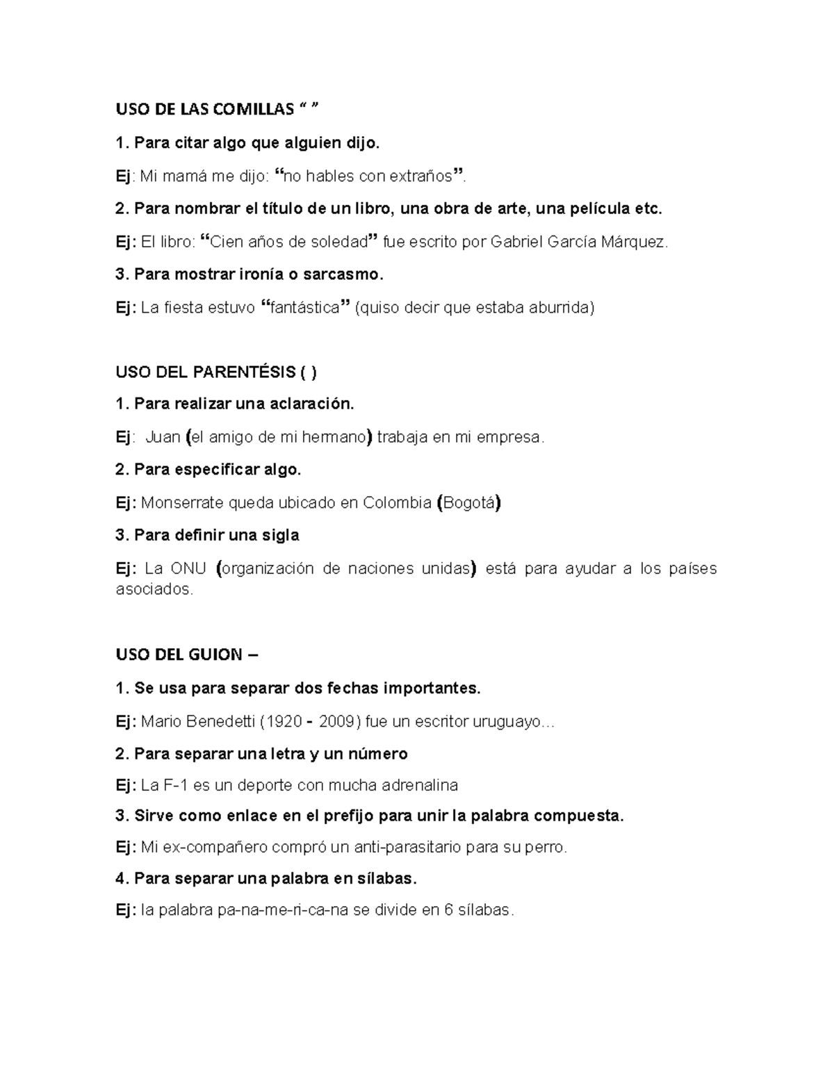USO DE LAS Comillas, Paréntesis Y Guion - USO DE LAS COMILLAS “ ” Para ...
