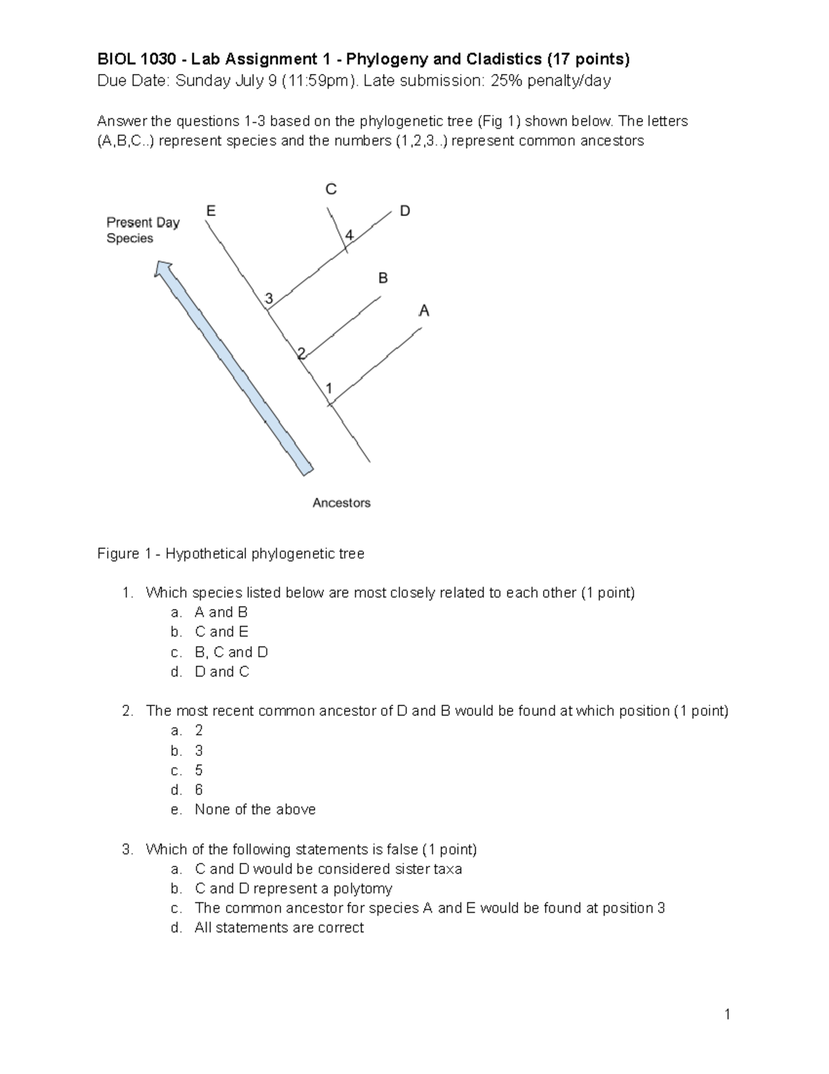 BIOL 1030 - Lab 1 Assessment - BIOL 1030 - U of M - Studocu