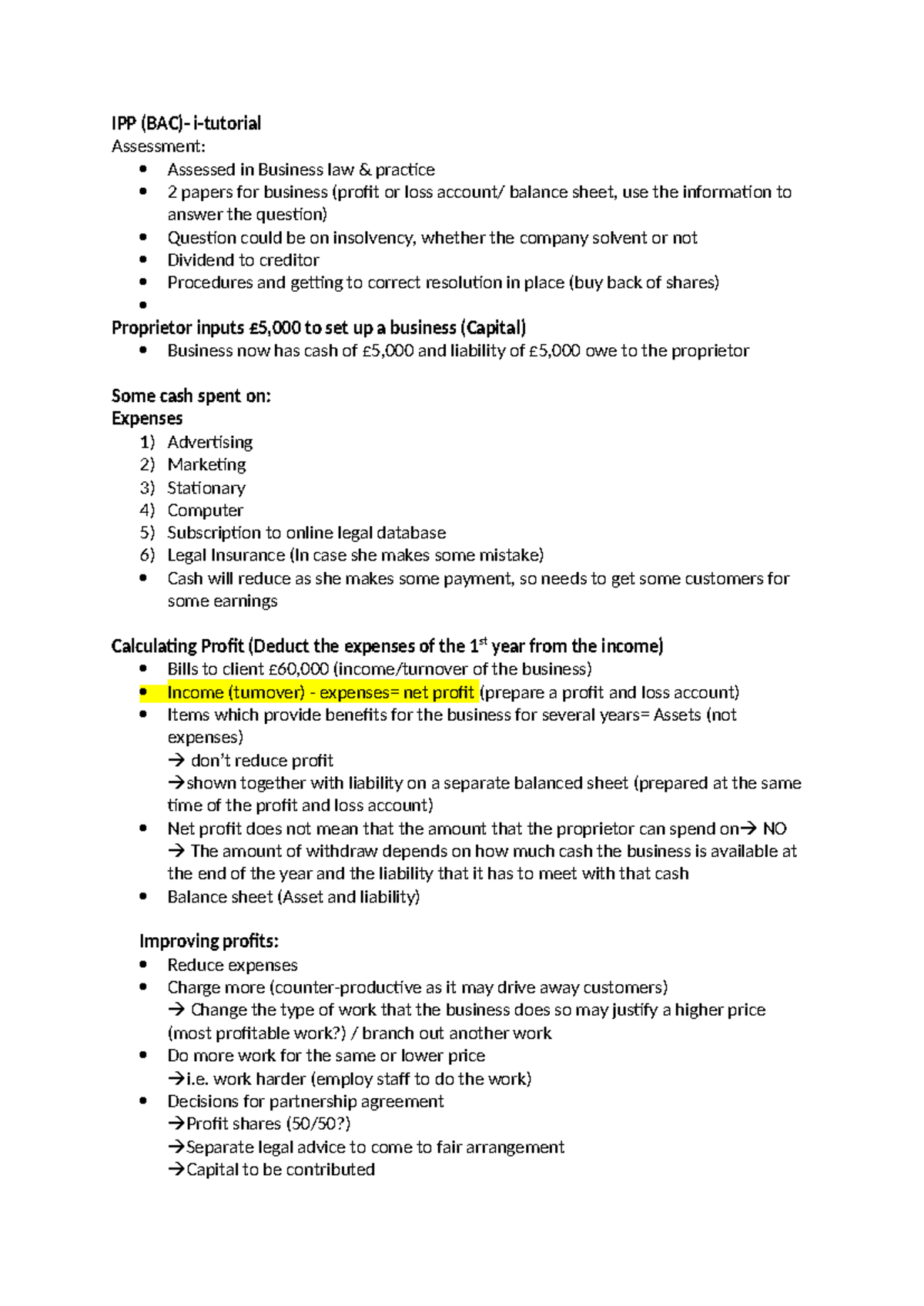 IPP (BAC) - work harder (employ staff to do the work) Decisions for ...