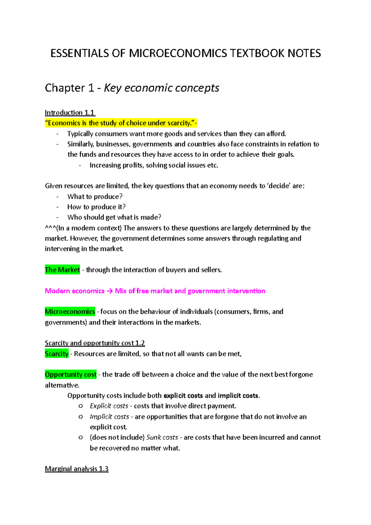 Essentials of Microeconomics notes - ESSENTIALS OF MICROECONOMICS ...