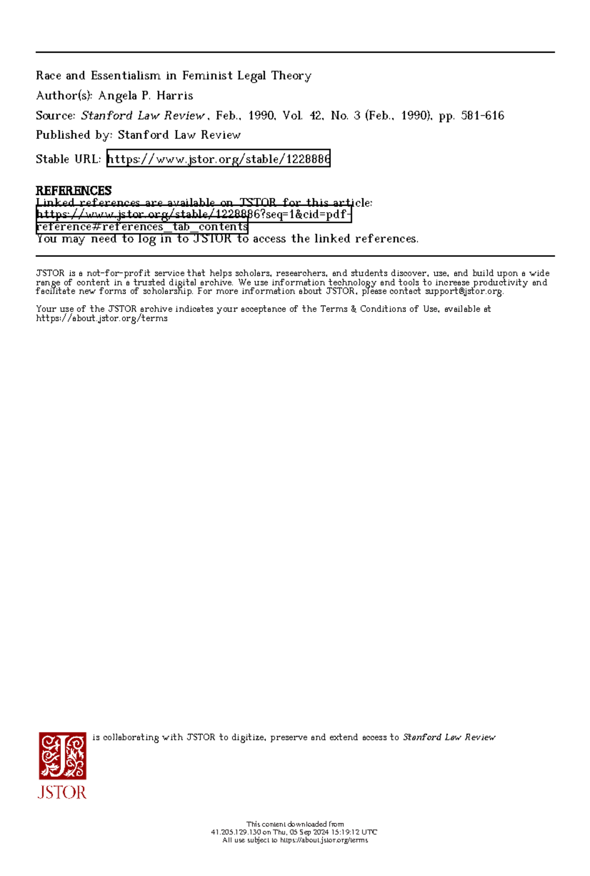 Harris-Race Essentialism Feminist-1990 - Race and Essentialism in ...