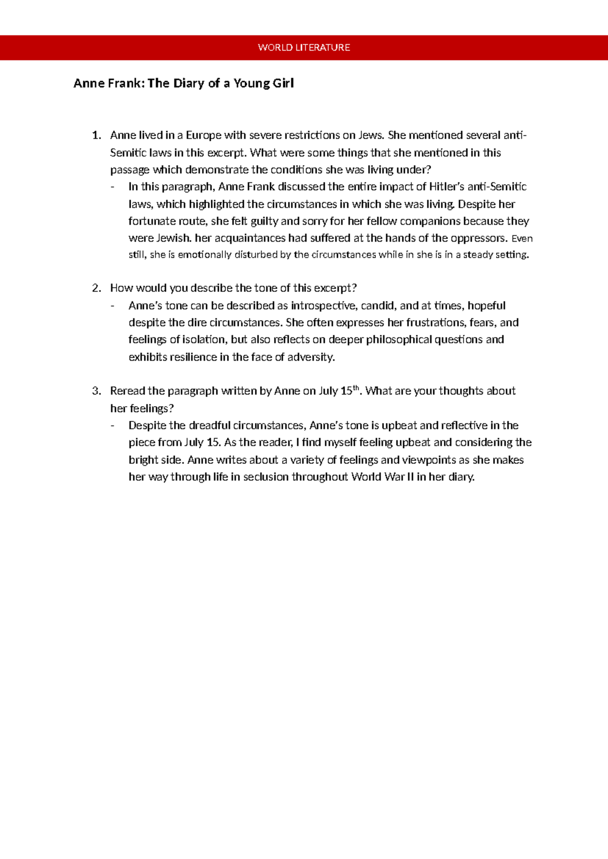 THE Diaries OF ANNE Frank - Reader'S Response - Anne Frank: The Diary ...