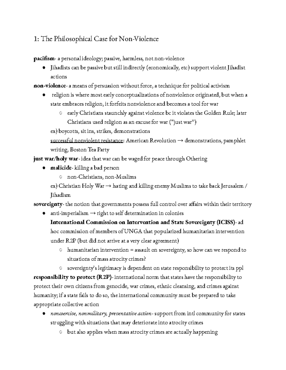 Midterm notes - 1: The Philosophical Case for Non-Violence pacism - a ...