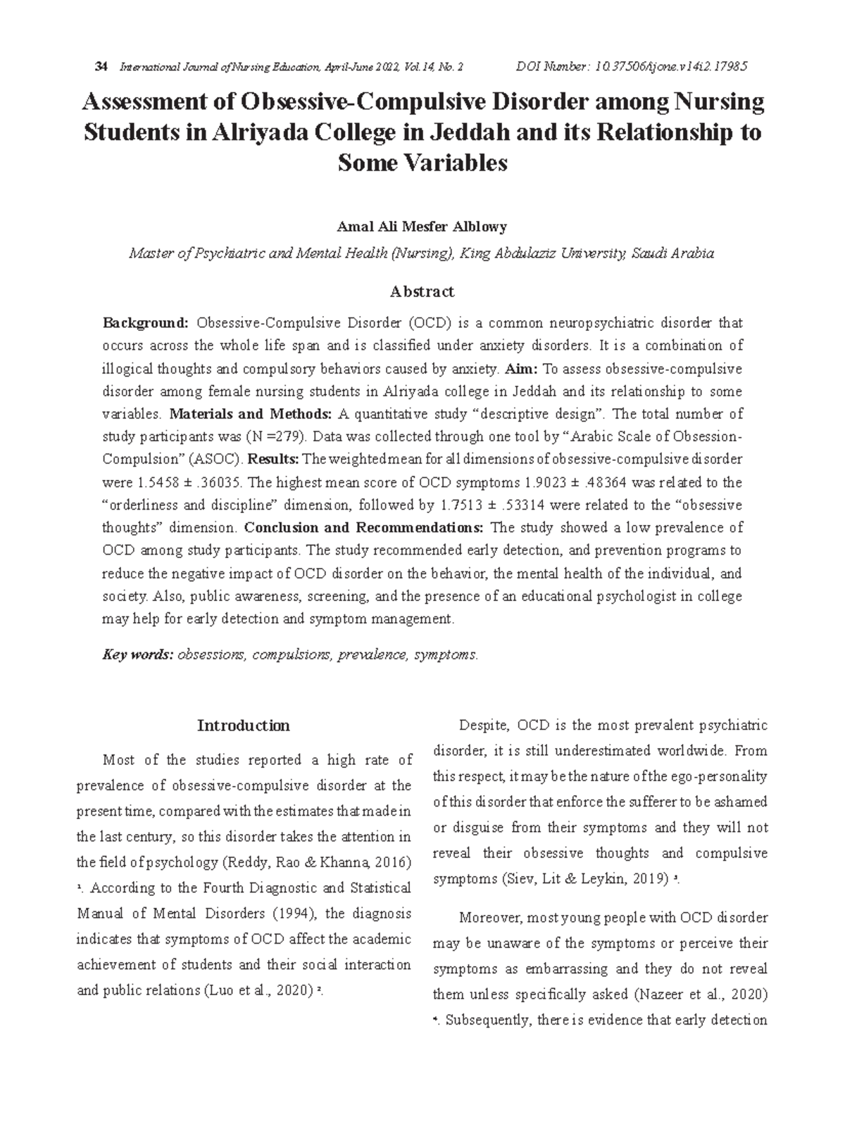 OCD - ocd - 34 International Journal of Nursing Education, April-June ...