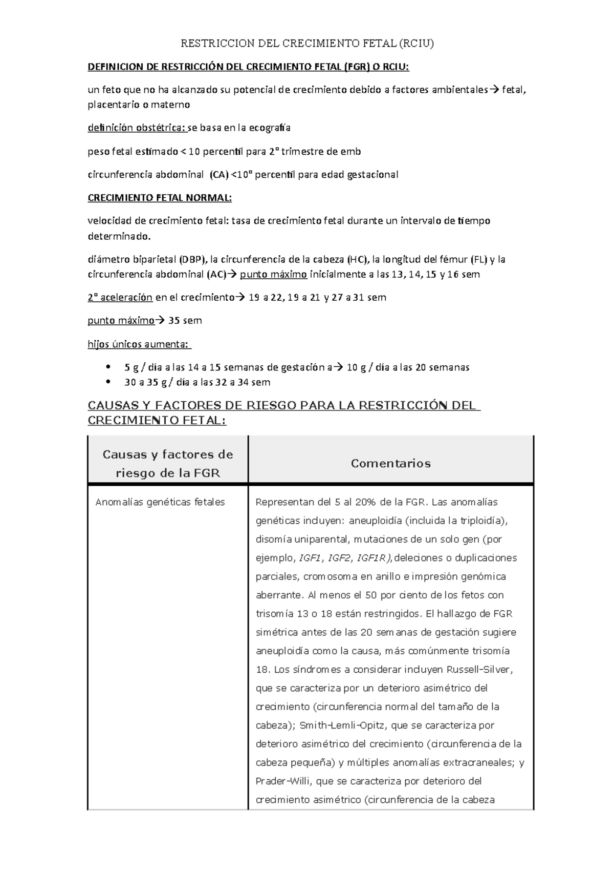 Resumen RCIU - RESTRICCION DEL CRECIMIENTO FETAL (RCIU) DEFINICION DE ...