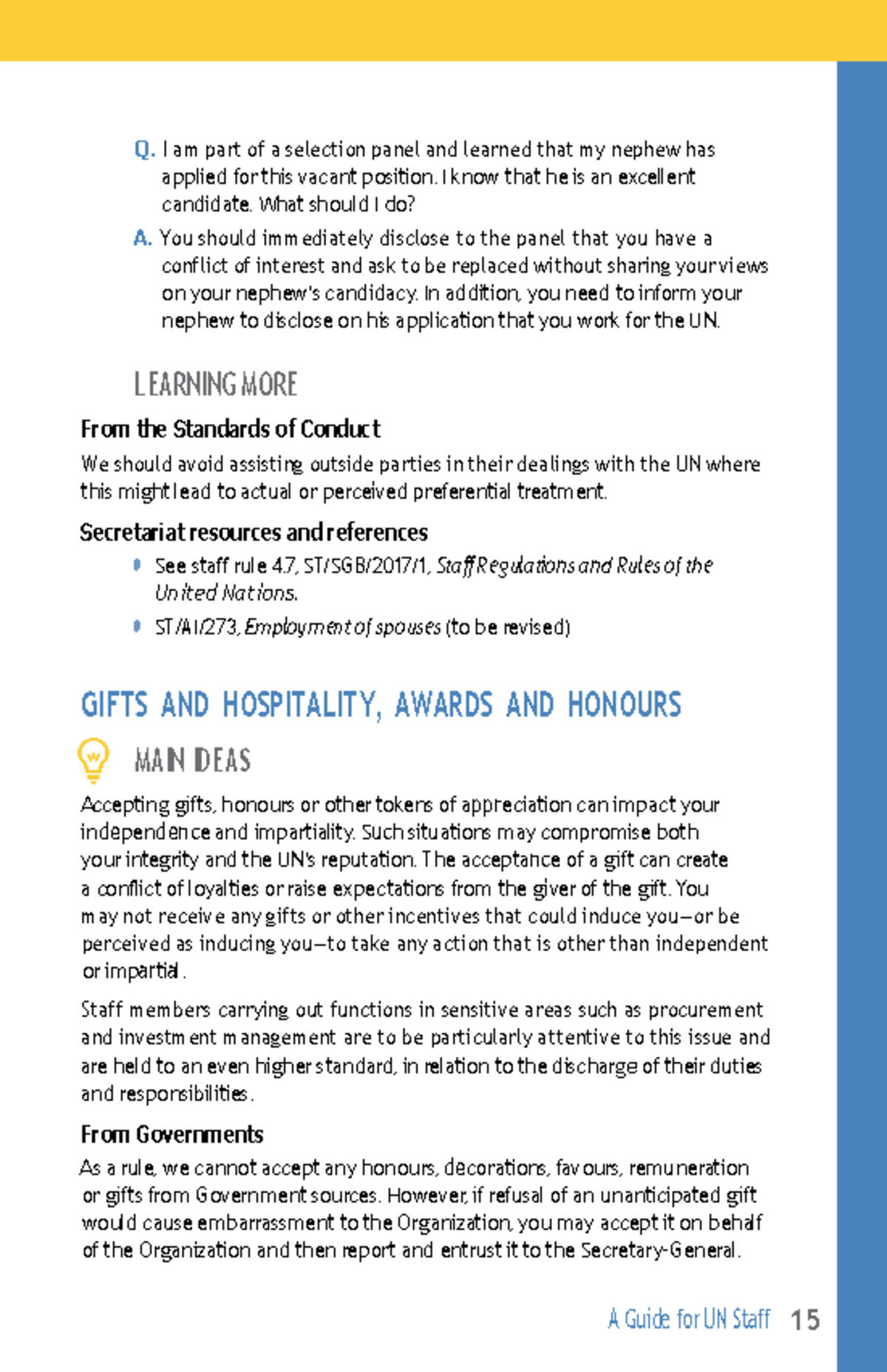 Gifts and hospitality, awards and honours - A Guide for UN Staff 15 Q ...