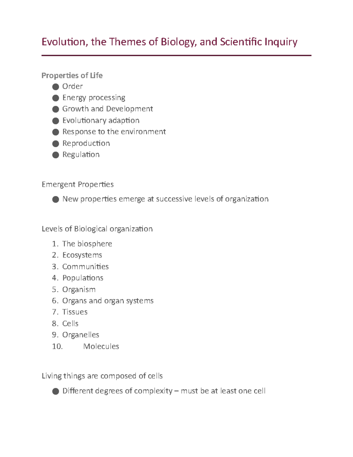 Chapter 1 - Evolution, the Themes of Biology, and Scientific Inquiry ...