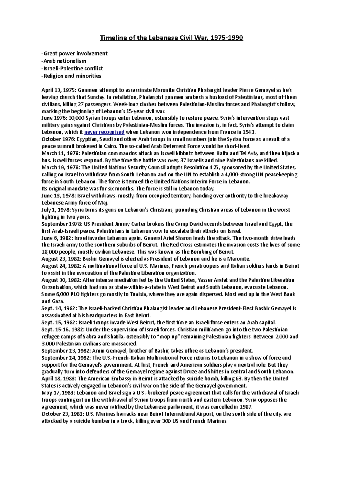 Timeline of the Lebanese Civil War, 1975-1990 - Timeline of the ...