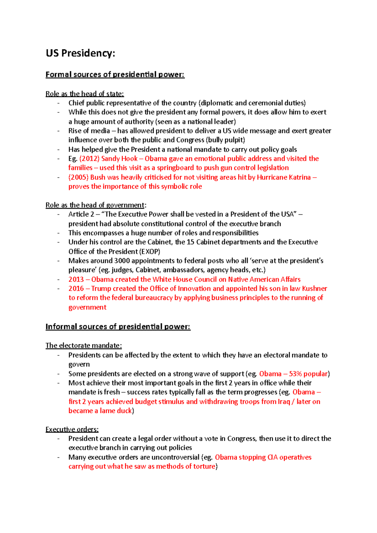 US President summary - US Presidency: Formal sources of presidential ...