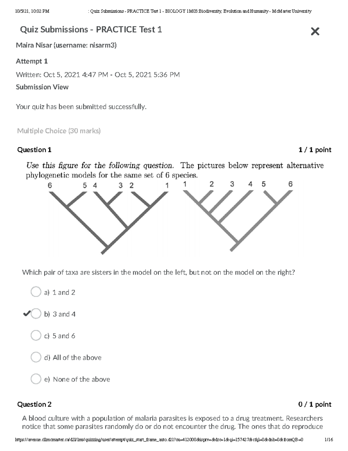 Quizzes - Biology 1M03 Biodiversity, Evolution and Humanity - Mc Master ...