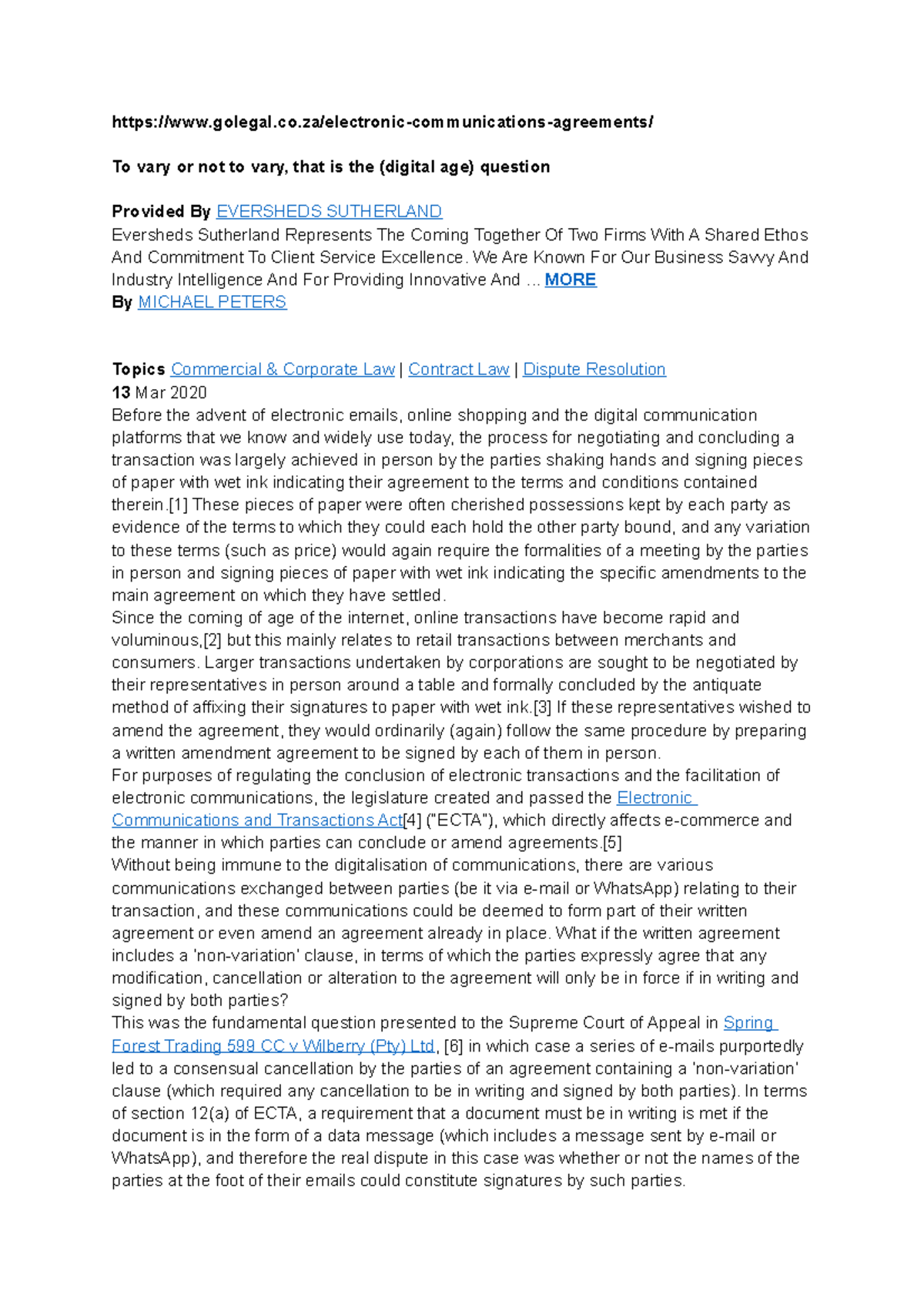 ECTA - varying contract clause - March 2020 - golegal.co/electronic ...