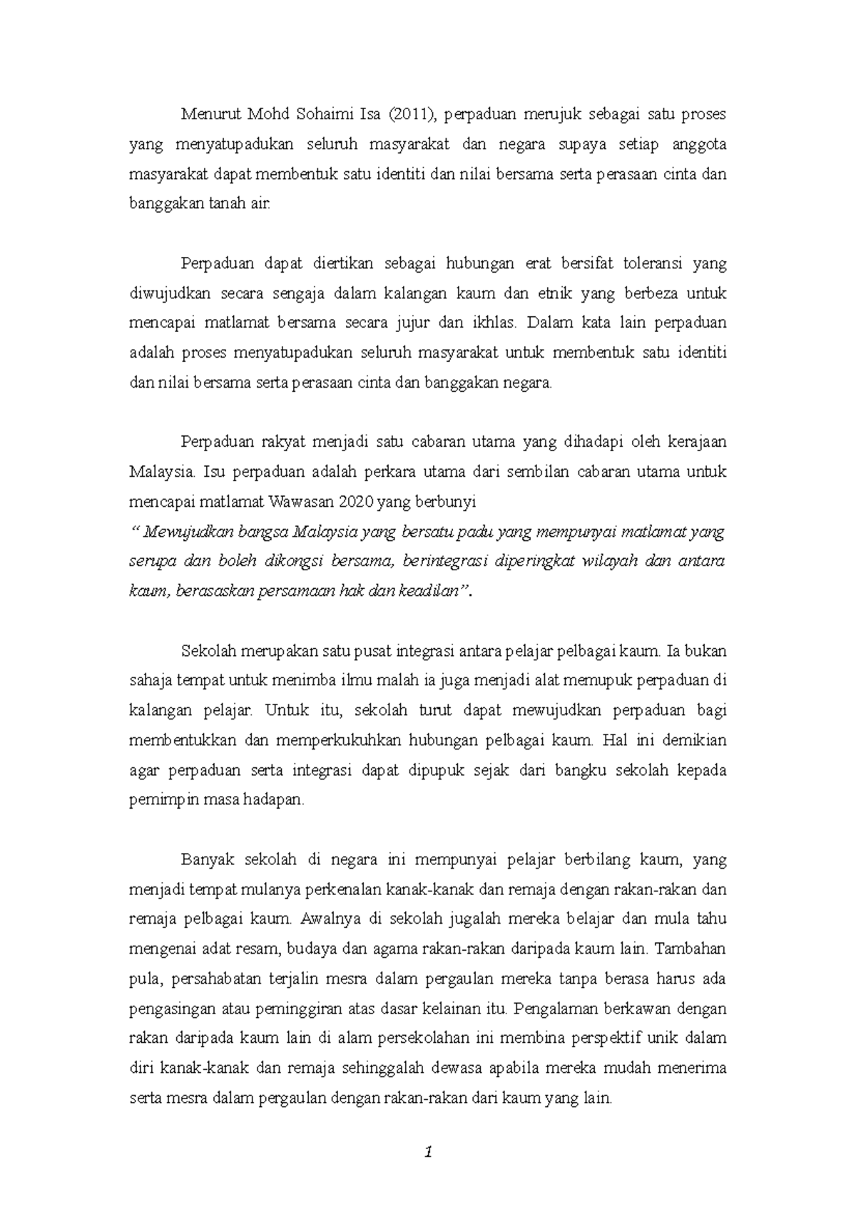 Sekolah pembentuk perpaduan - Menurut Mohd Sohaimi Isa (2011 ...