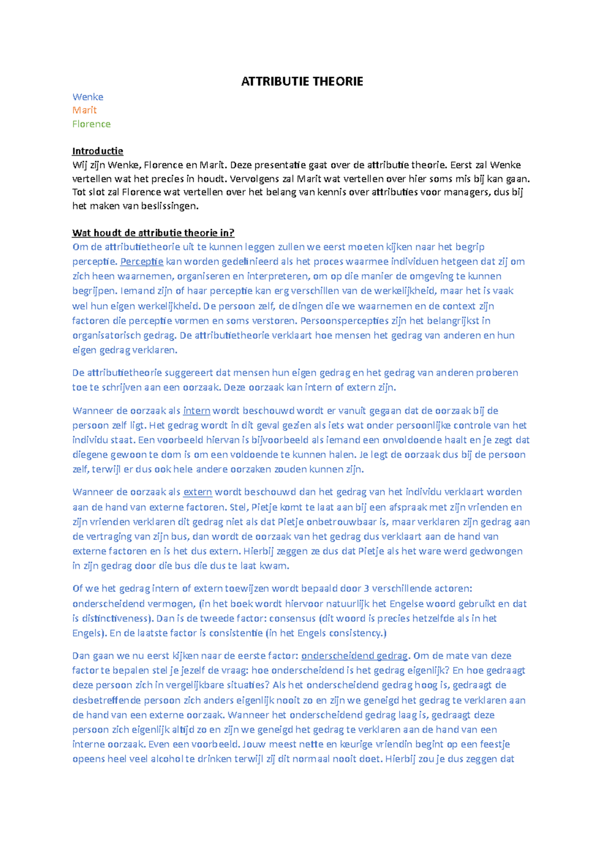 GIO presentatie attributie theorie - ATTRIBUTIE THEORIE Wenke Marit ...