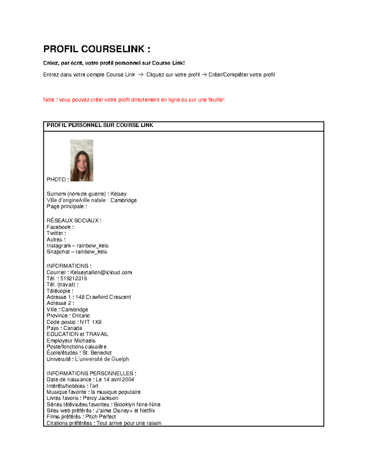 Profil - French - PROFIL COURSELINK : Créez, par écrit, votre profil ...