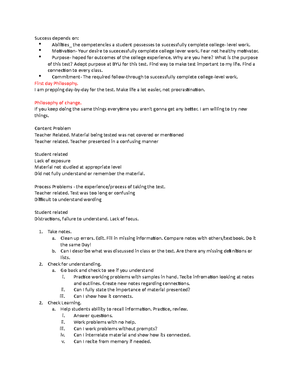 All Test Taking notes - Success depends on: Abilities_ the competencies ...