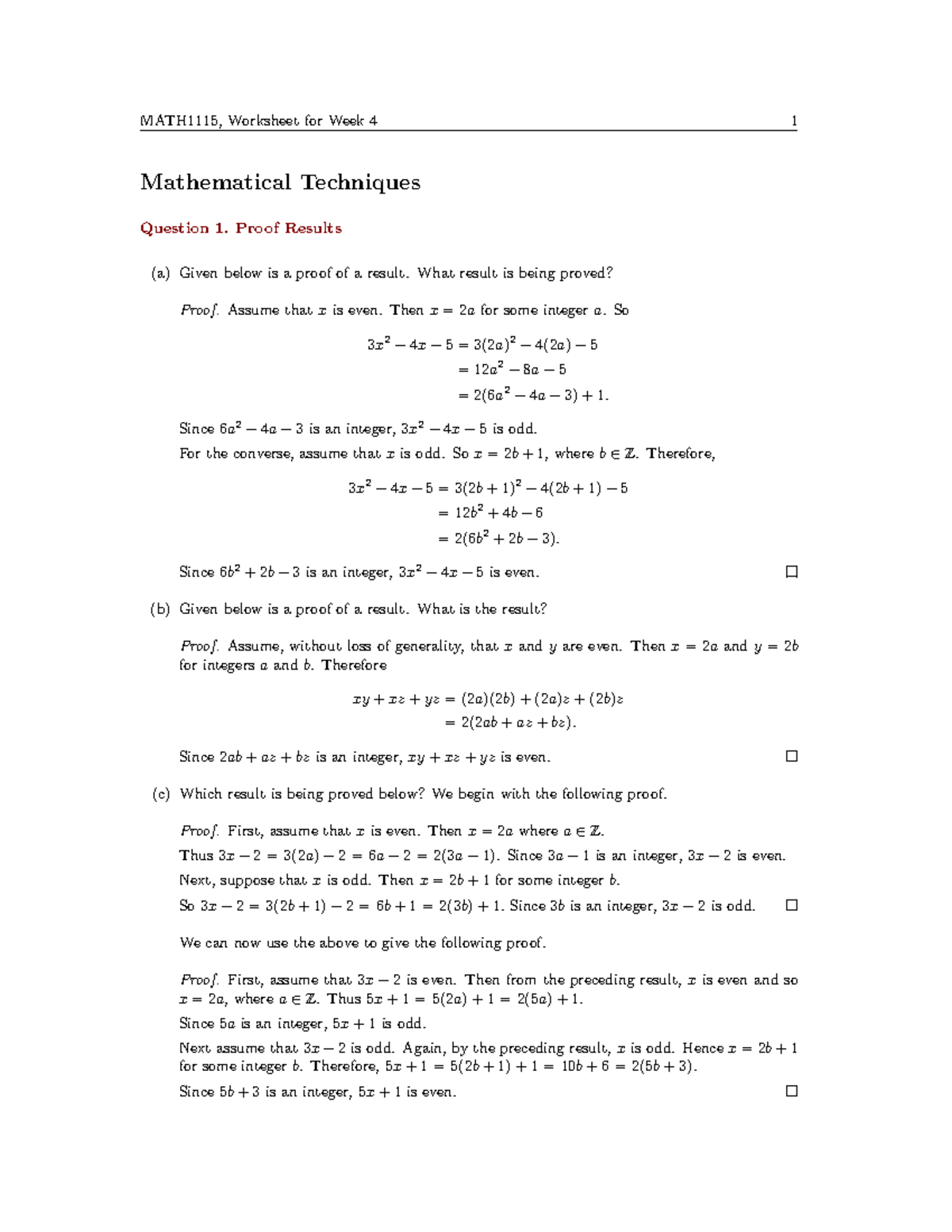 MATH1115 2021 S1 worksheet 2 - Mathematical Techniques Question 1 ...